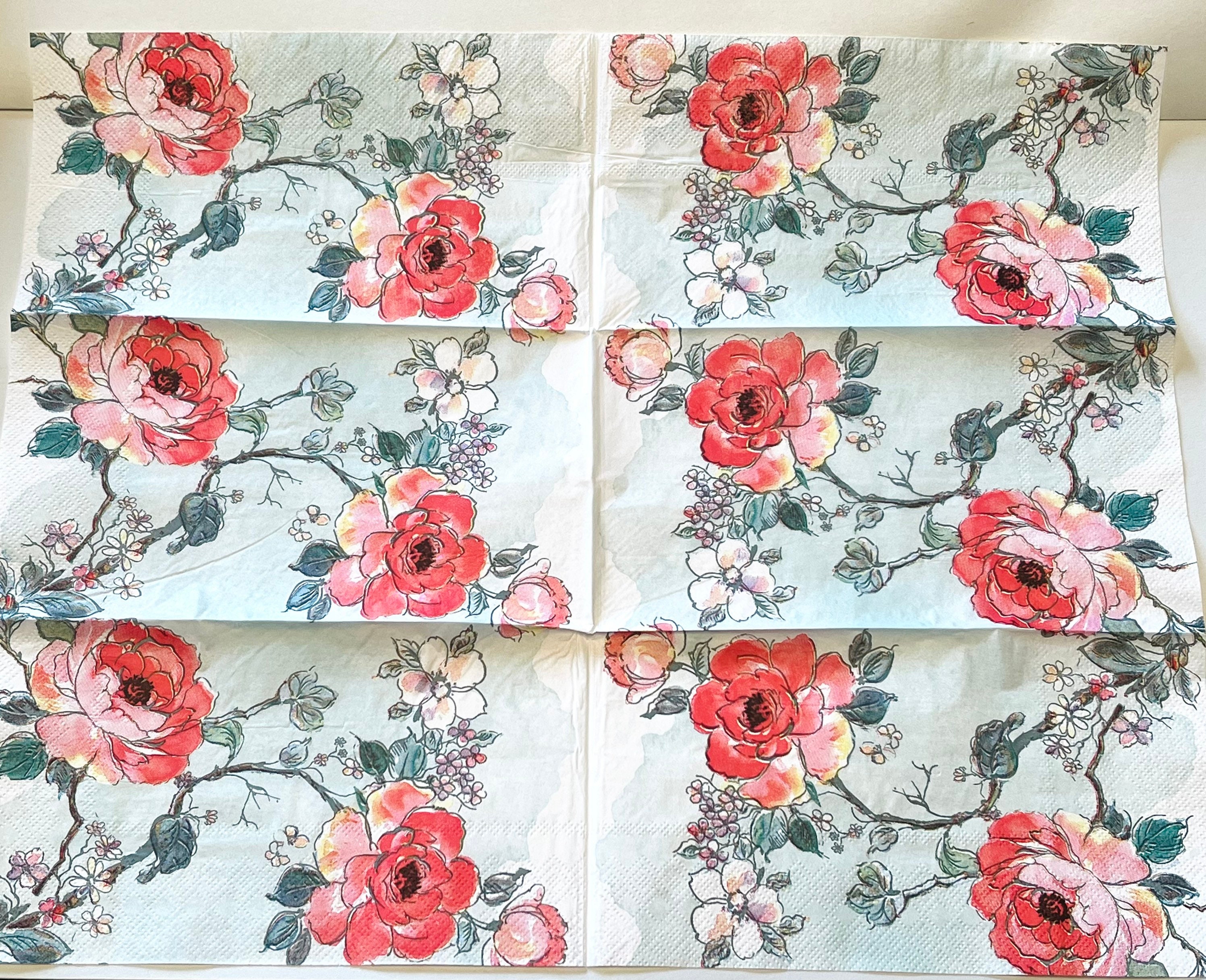 Paper Napkins roses & Damask Patterns Set of 3. - Etsy