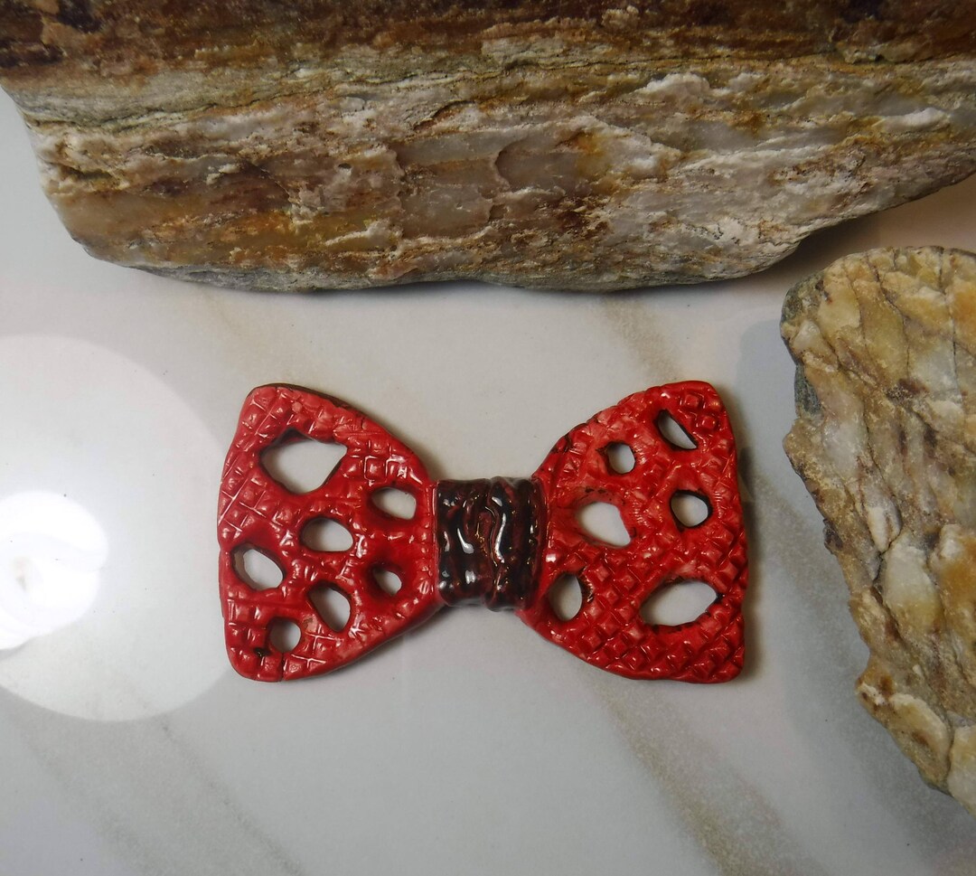 Red Ceramic Bow / Porcelain Bow Jewelry Supply / Handmade Bow, Item 670 ...