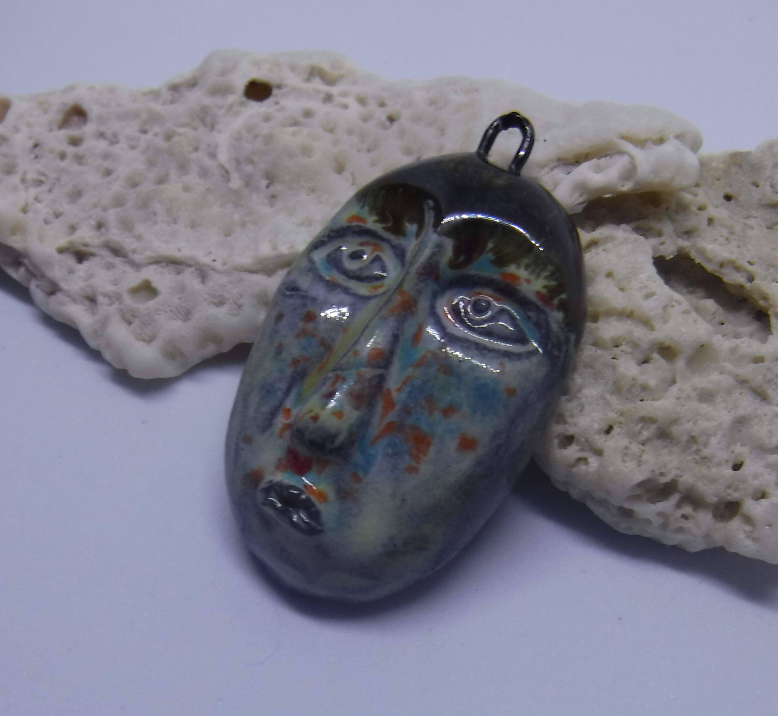 Porcelain Man Face Pendant Charm Bead Item 861 - Etsy