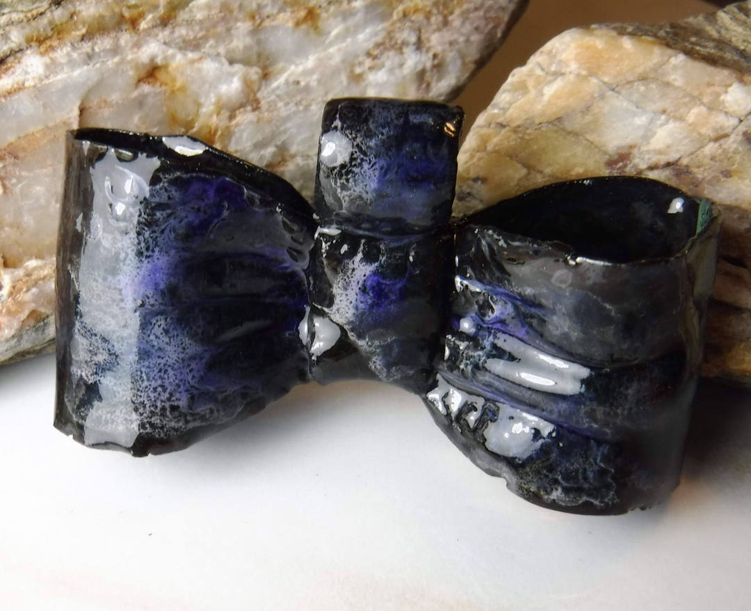 Porcelain Bow Jewelry Supply / Ceramic Bow / Black & Blue Bow ...