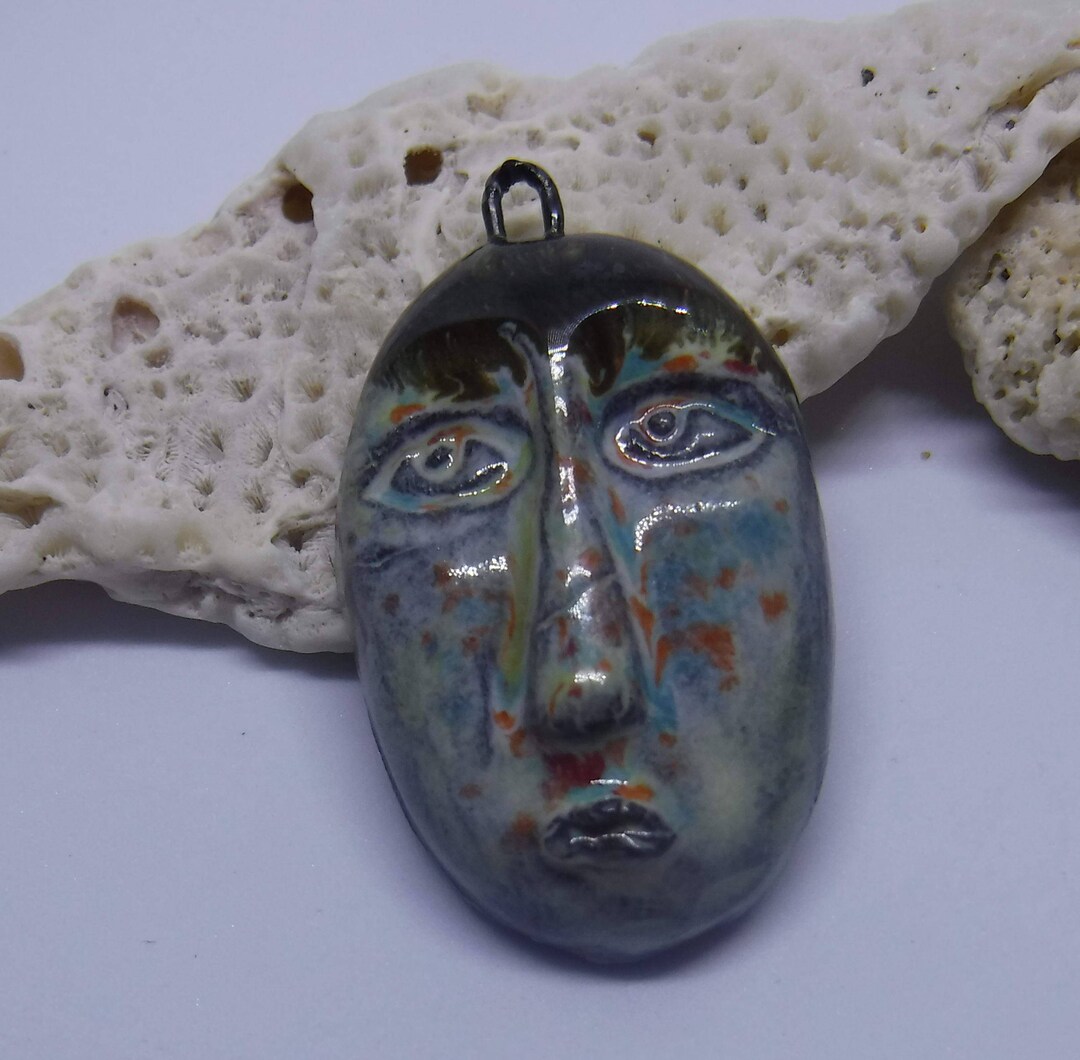 Porcelain Man Face Pendant Charm Bead Item #861 - Etsy