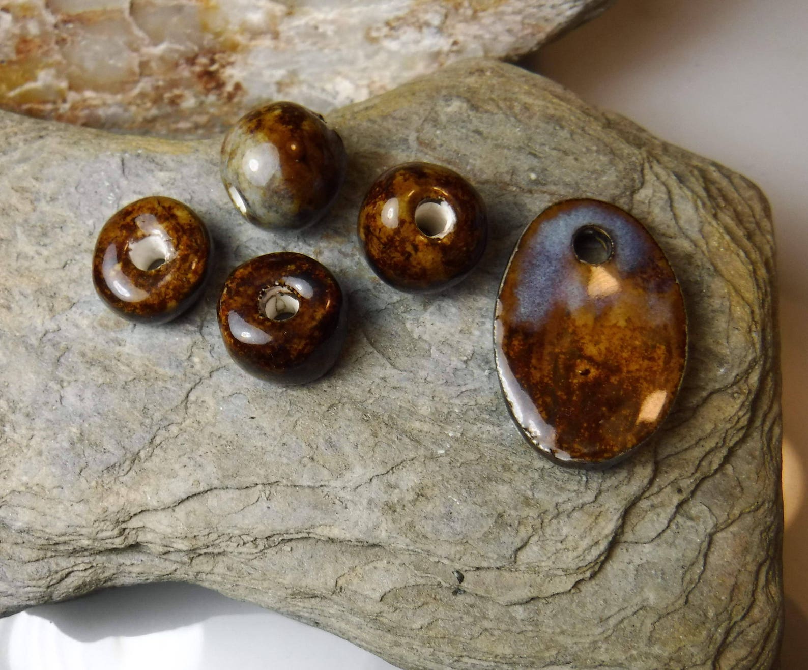 5 Handmade Ceramic Beads Set 1 Pendant 4 Beads / Items 683 - Etsy