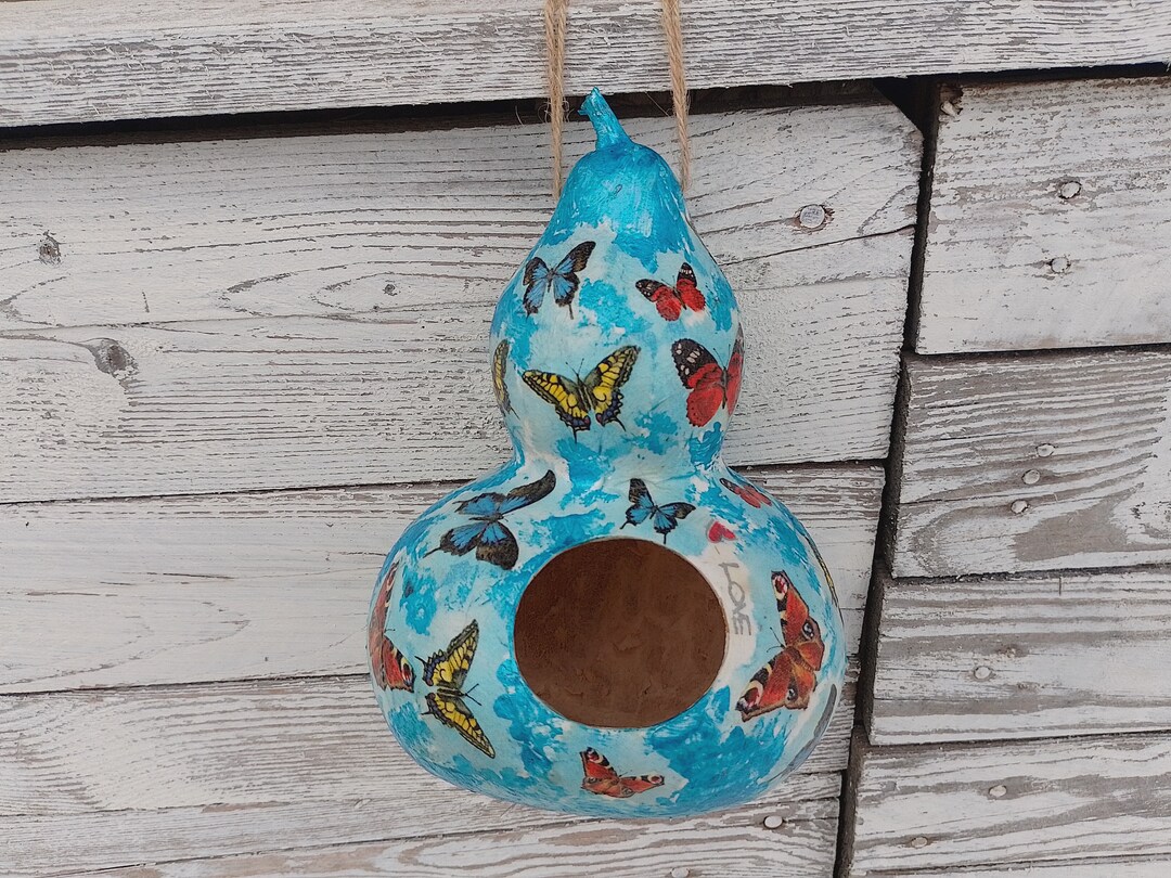 Blue Gourd Birdhouse With Butterflies - Etsy