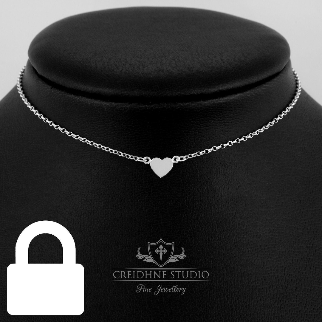 Permanently Locking Tiny Heart Day Collar, Sterling Silver, Very ...