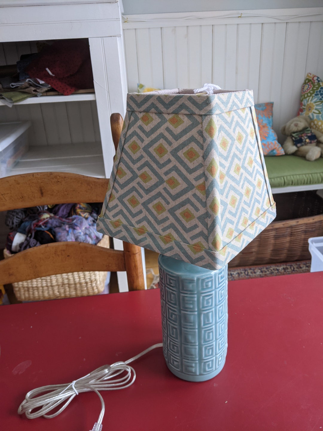 Teal Geometric Pattern Lamp and Shade - Etsy