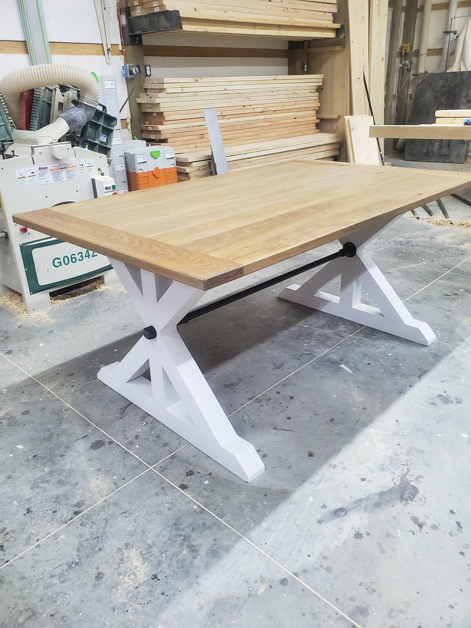 White Oak Breadboard Farm House Table, Steel Beam, Farm Table ...