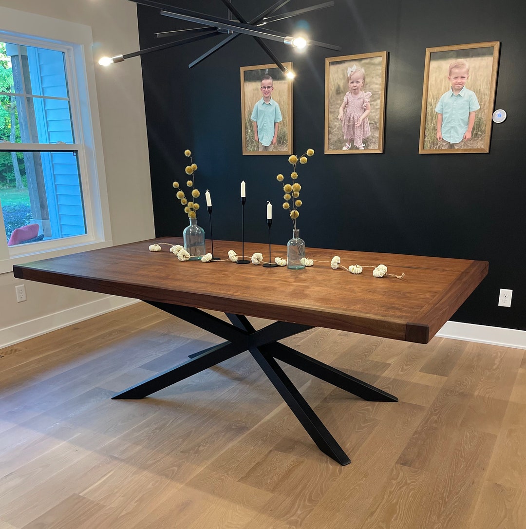 The Harper Steel Hardwood American Steel Spider Base Dining Table - Etsy