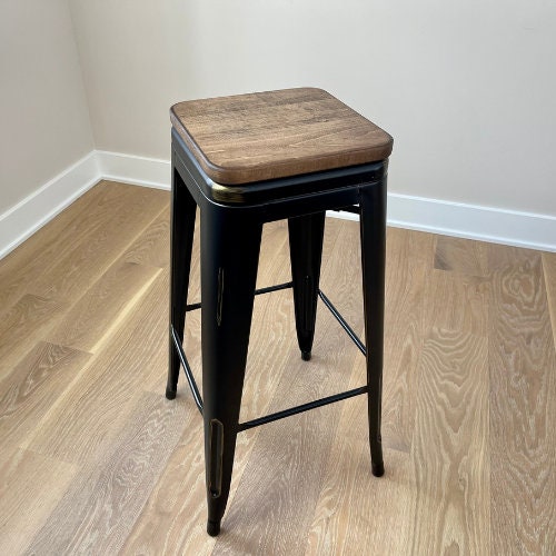 Metal Dining Stool Steel Stool Wood Seat Cafe Stool Steel | Etsy