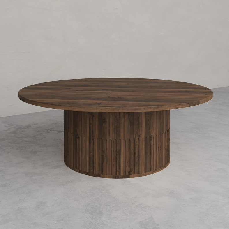 The Magnolia Hardwood Round Dining Table Fluted Cylinder Base - Etsy