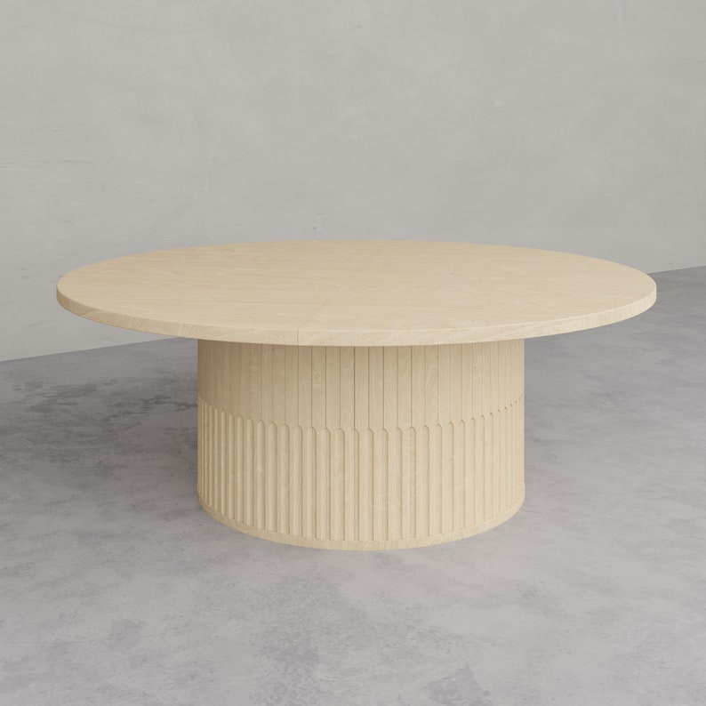 The Magnolia Hardwood Round Dining Table Fluted Cylinder Base - Etsy