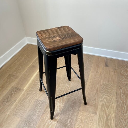 Metal Dining Stool Steel Stool Wood Seat Cafe Stool Steel | Etsy