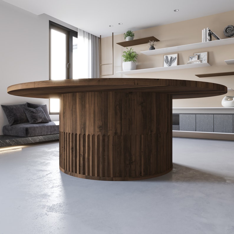 The Magnolia Hardwood Round Dining Table Fluted Cylinder Base - Etsy