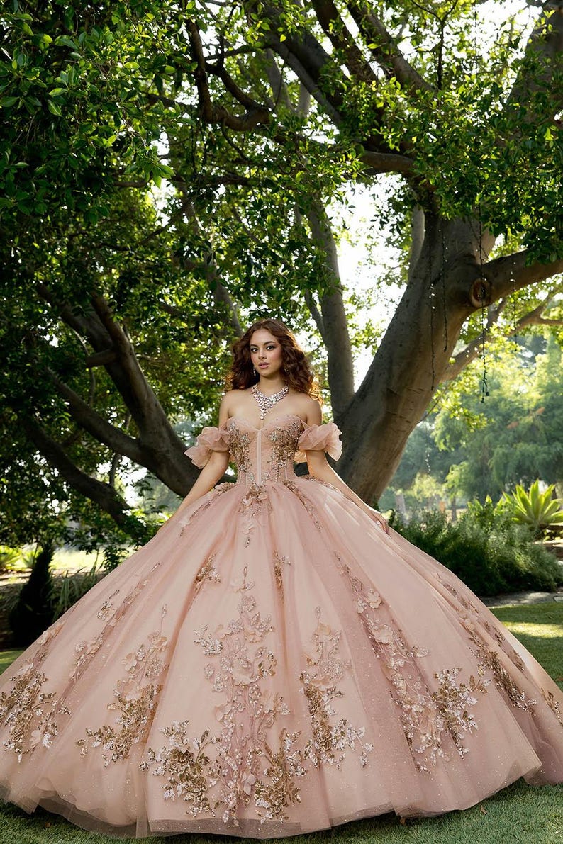 Rose Gold Quinceanera Dress, 3D Flowers - Etsy