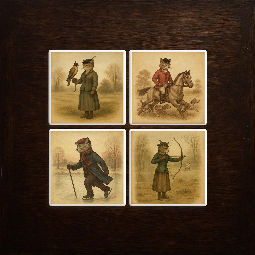 Cat Coaster Set English Country Ceramic Art Tile Coasters Vintage ...