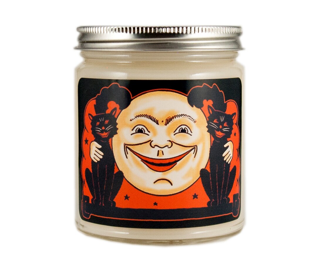 Vintage Halloween Candle: Grinning Moon, Black Cats, Pumpkin Chai Scent ...