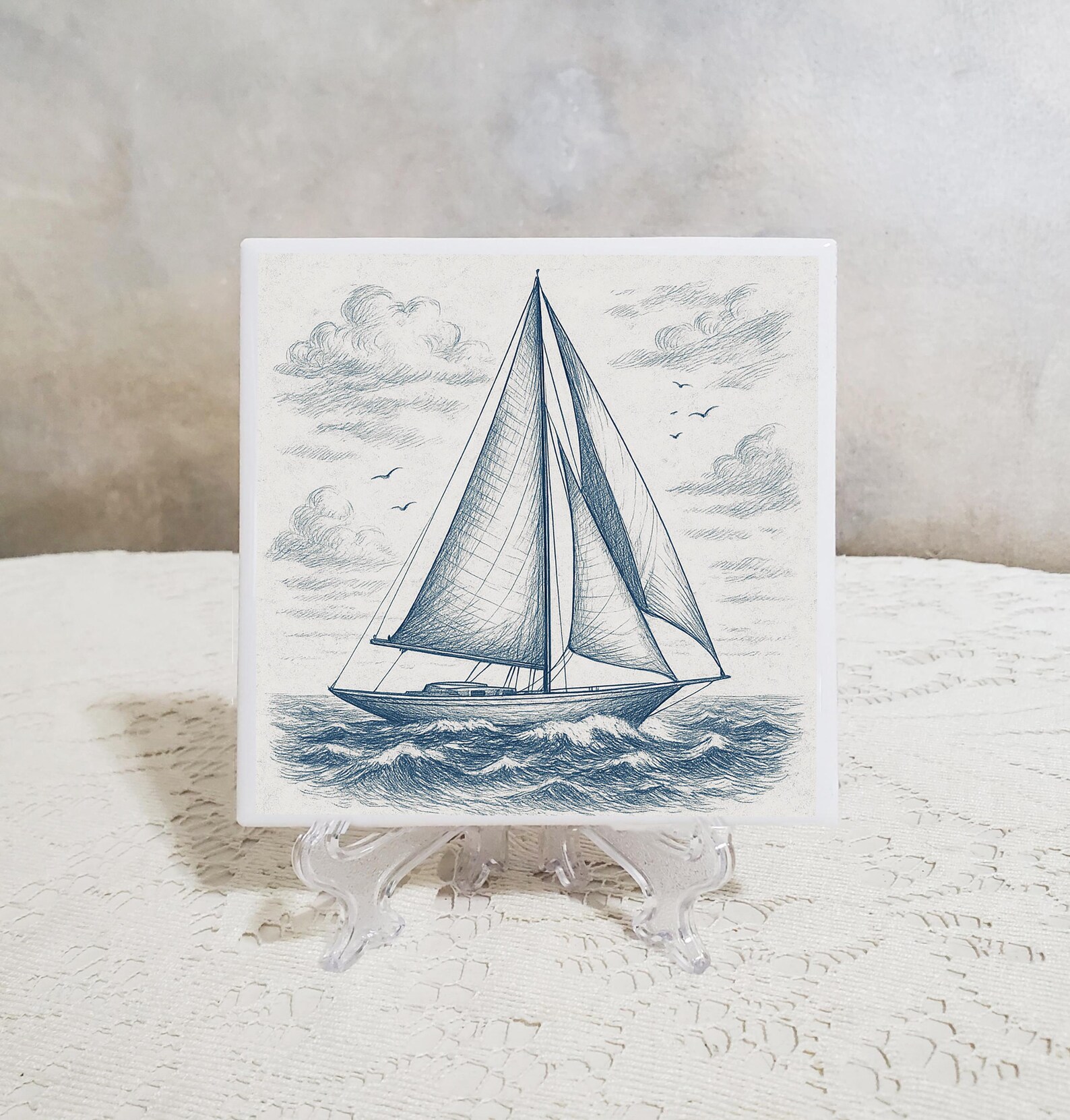 Nautical Toile Coasters (set of 4): Blue & White Coastal Decor - Etsy