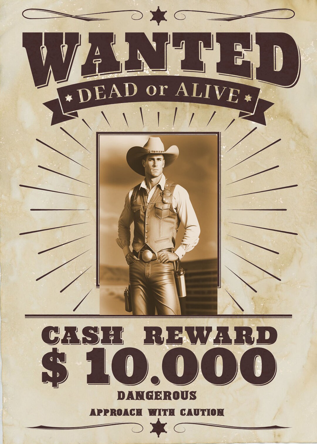 Personalized Vintage Fugitive Poster Cowboy/cowgirl wanted Dead or ...