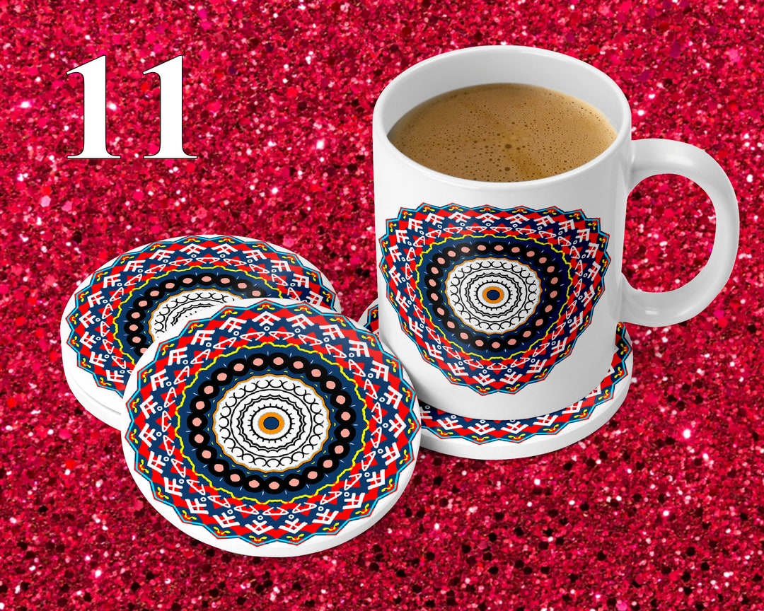 Ceramic Coffee Mug Set With 3 Matching Round Ceramic Coasters | Mandala ...