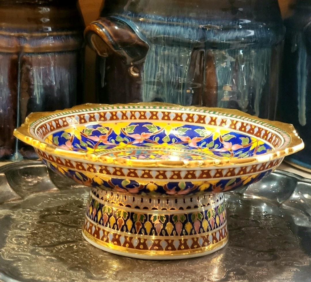 Vintage Thai Benjarong Alter Ceremony Plate, Porcelain Hand Painted 7.5 ...