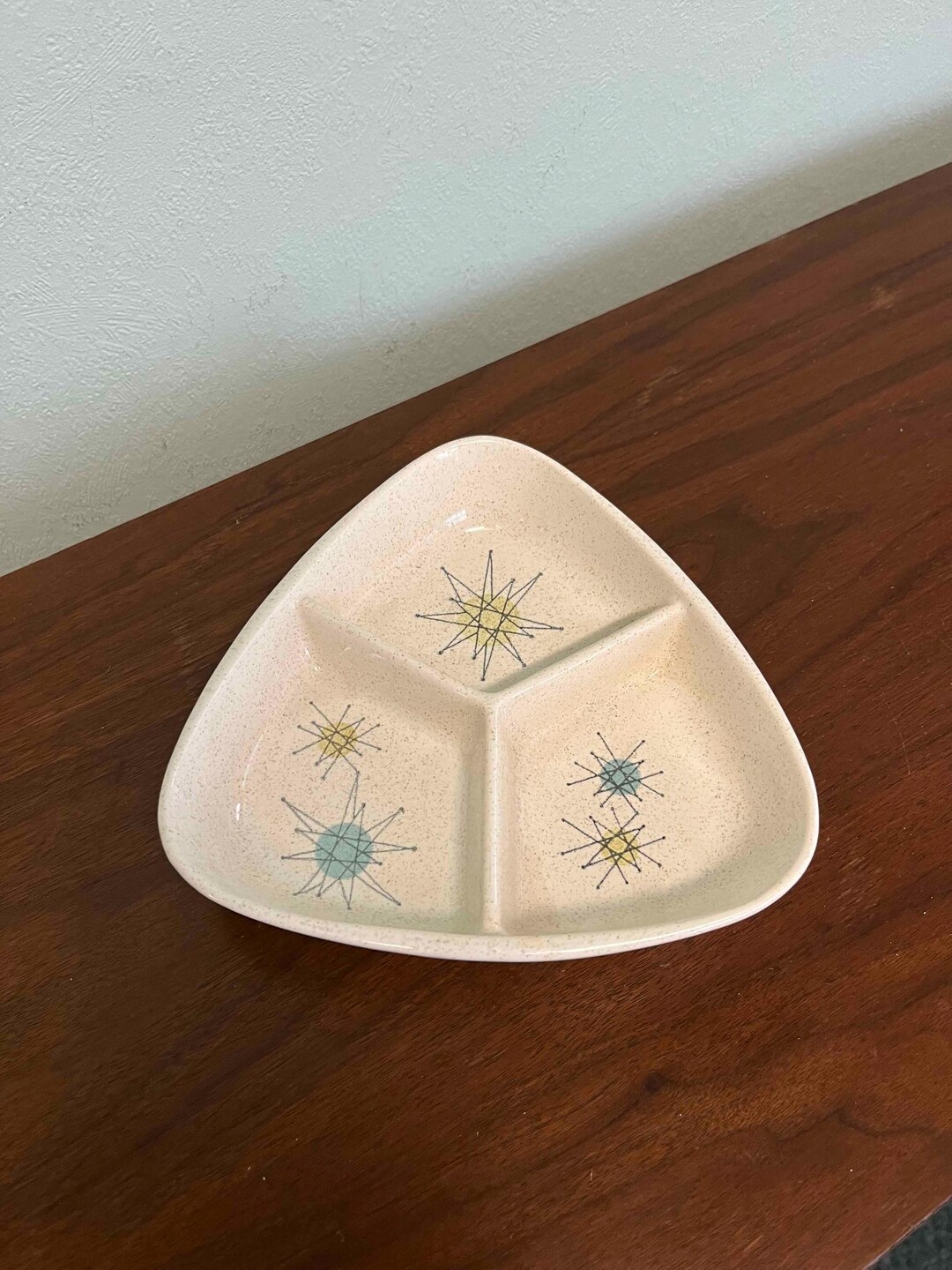 Vintage MCM Franciscan Atomic Starburst Triangle Three Part Divided ...