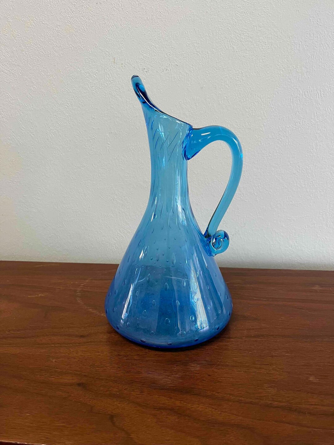 Vintage Rainbow Art Glass Sutton Blue Air Trap Bubble Pitcher Vase ...