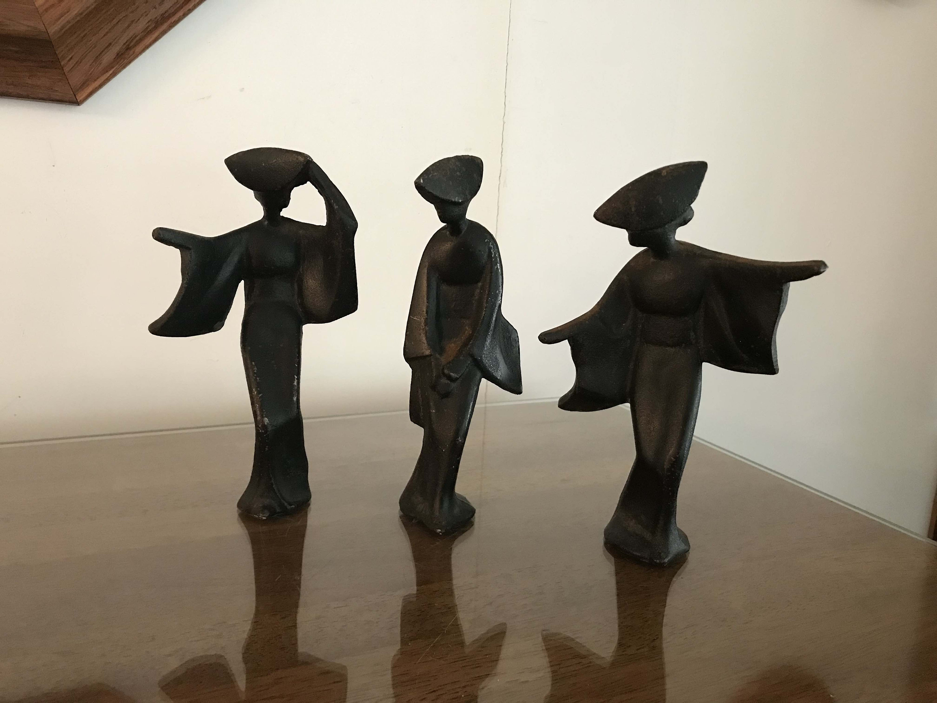 Vintage Set of Three Black Cast Iron Geisha Figurines | Etsy