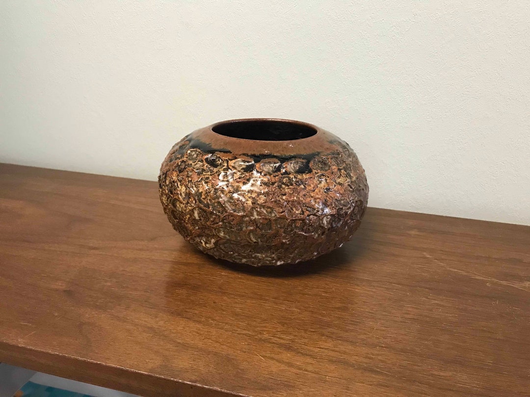 MCM Style Studio Pottery Textured Brown and Black Ceramic Planter Pot ...