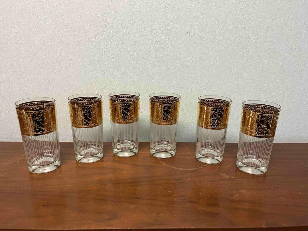 Vintage Culver Tyrol Starlyte Gold and Clear Icicle Highball Glassware ...