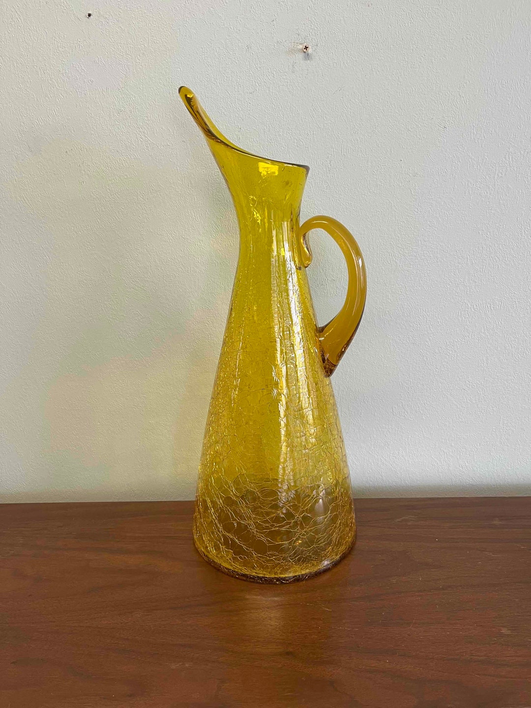 Vintage Blenko Jonquil Crackle Glass Pitcher Vase 976 - Etsy