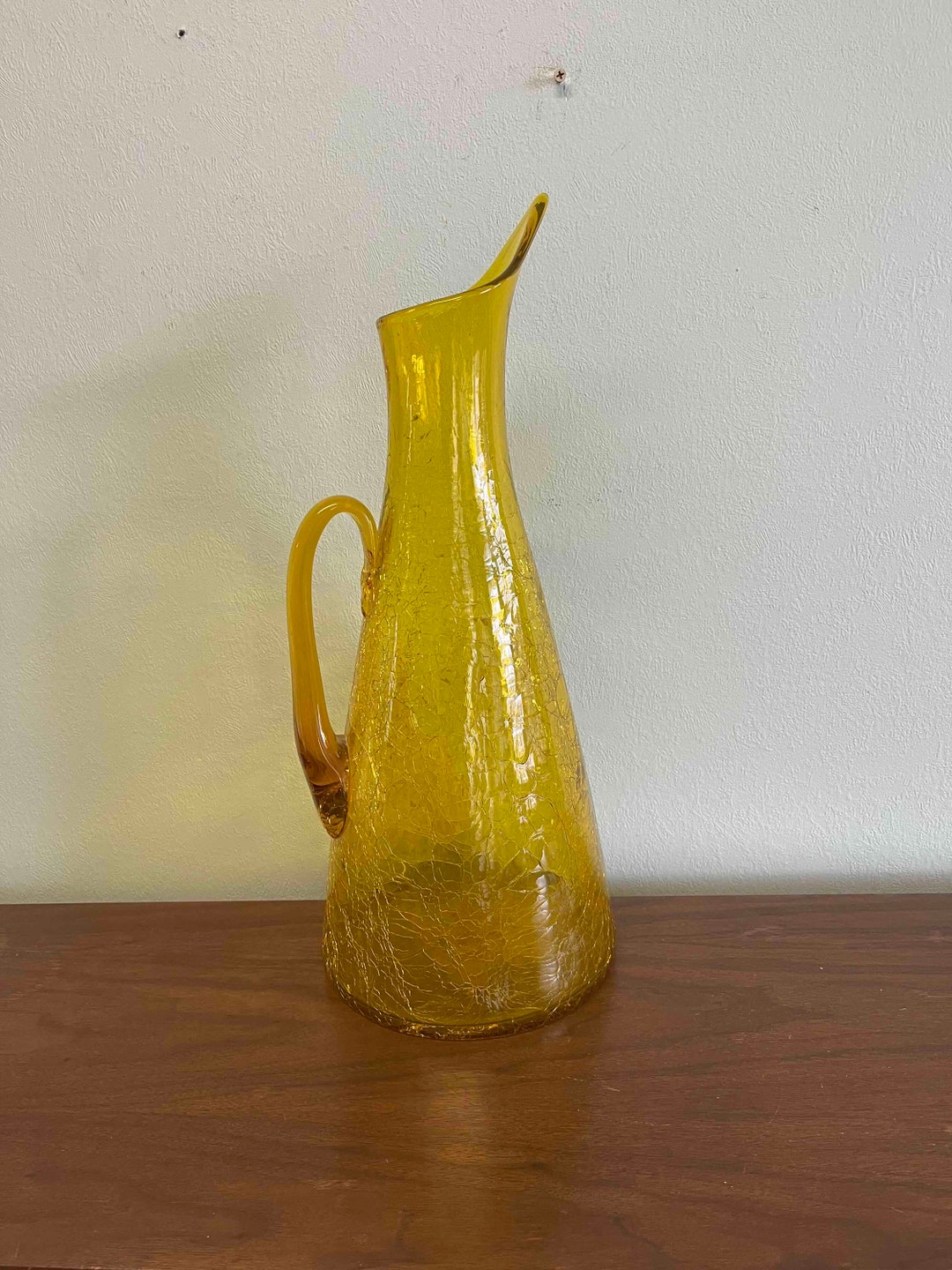 Vintage Blenko Jonquil Crackle Glass Pitcher Vase 976 - Etsy