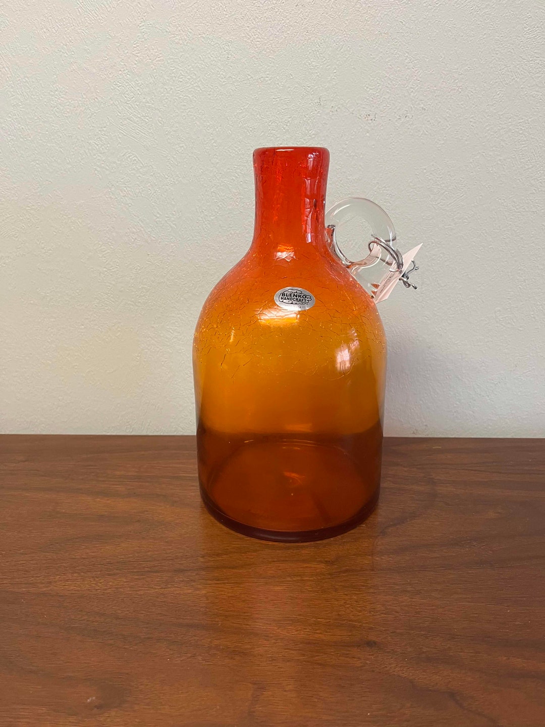 Blenko Tangerine Crackle Glass Moonshine Jug - 3115L - Etsy