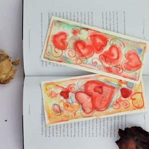 Two Bookmarks Hearts - Original Watercolor Bookmarks - Heart Hand ...