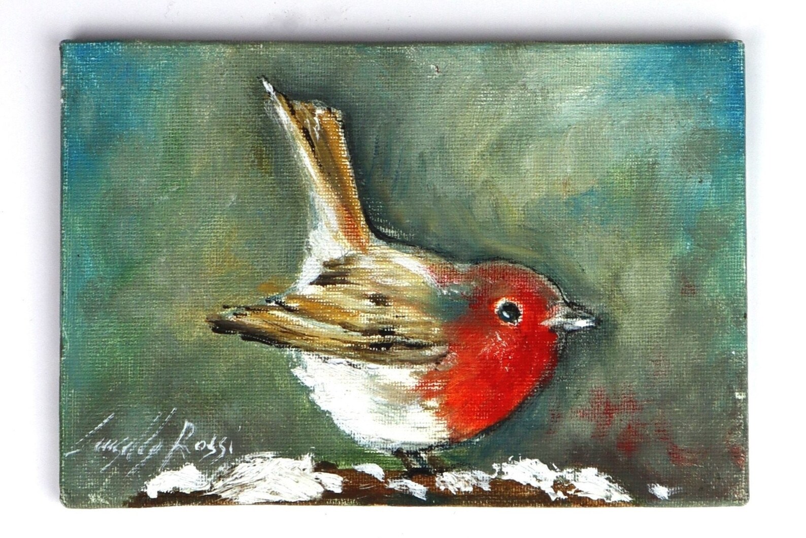Original Oil Painting of Robin Bird Painting Birds Home Office ...