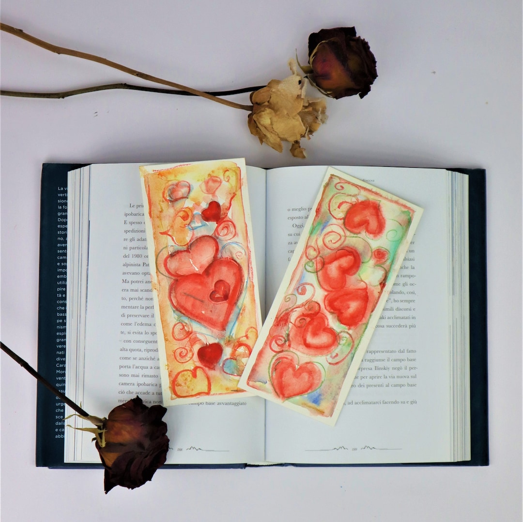 Two Bookmarks Hearts Bookmarks Handmade Hand Painted - Etsy