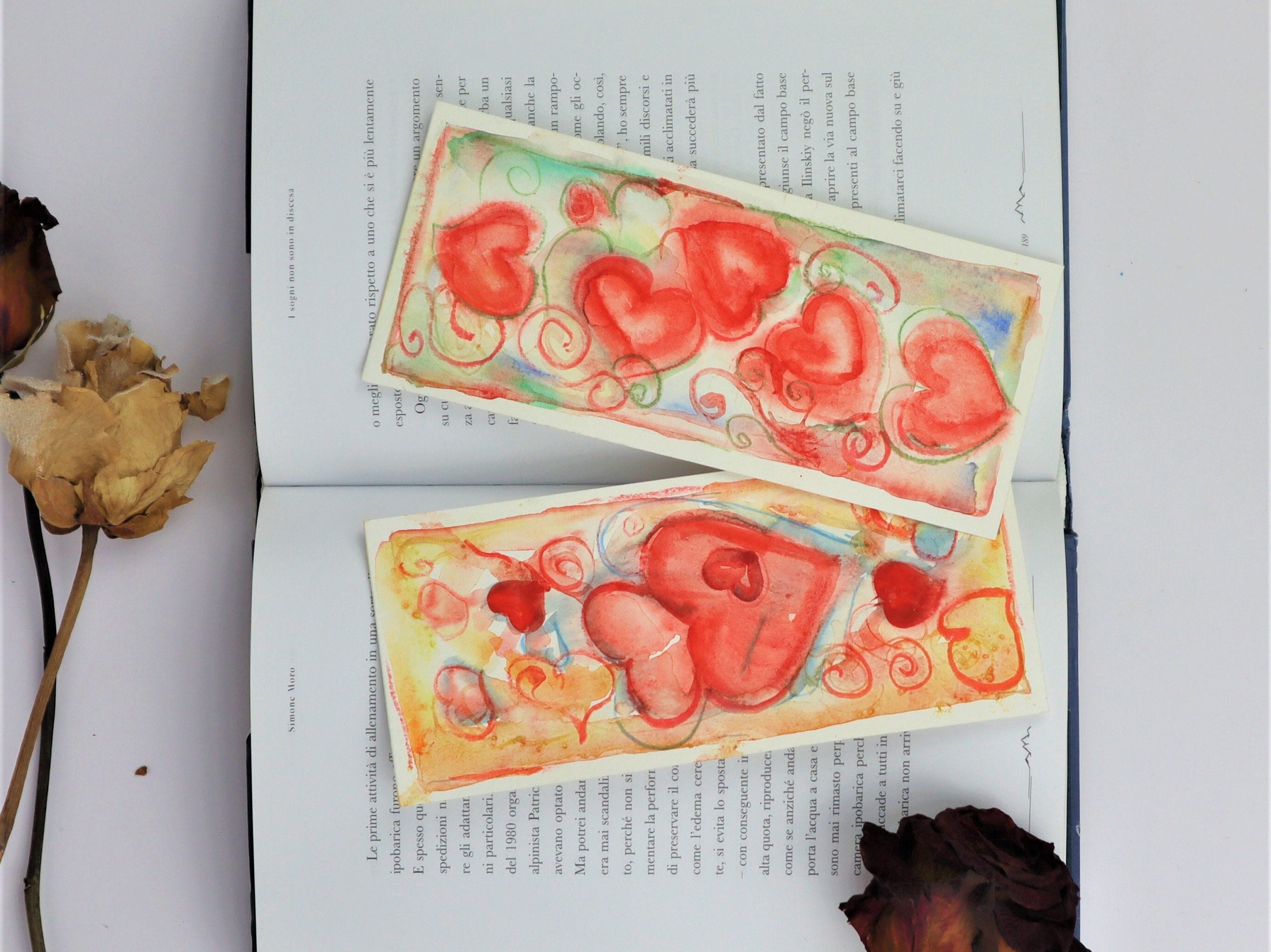 Two Bookmarks Hearts - Original Watercolor Bookmarks - Heart Hand ...