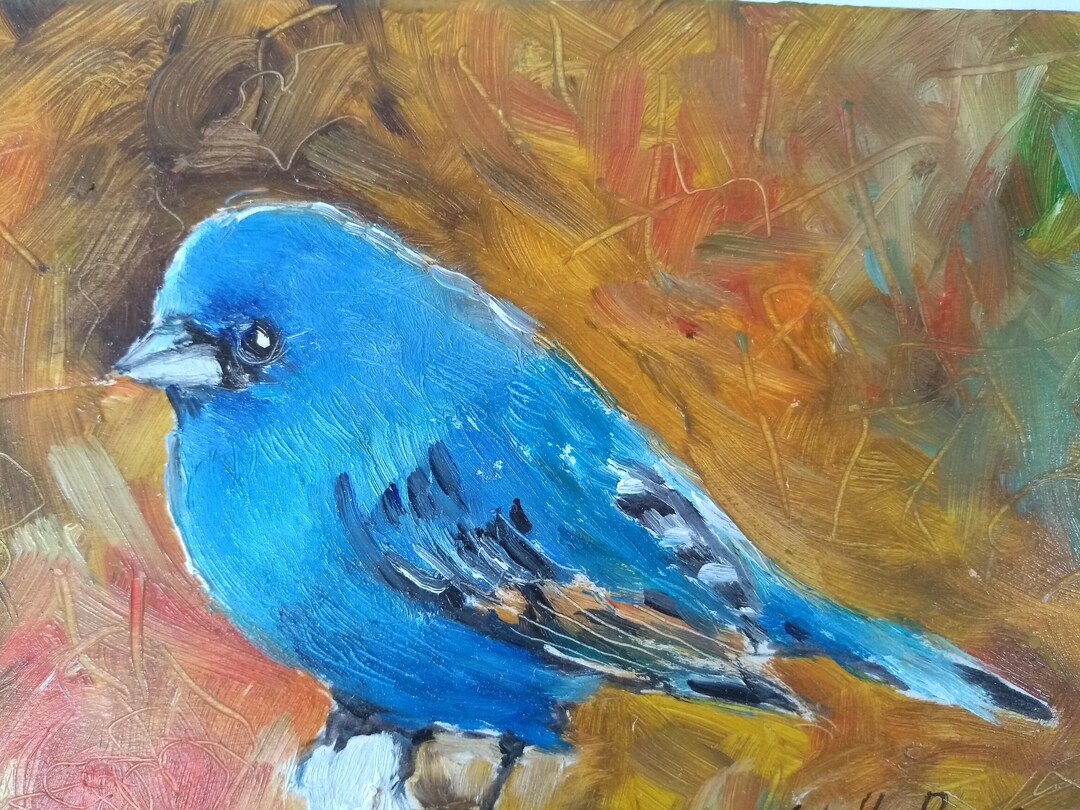Blue Bird Painting Oil Original, Modern Gift With Bird, Colorful and ...