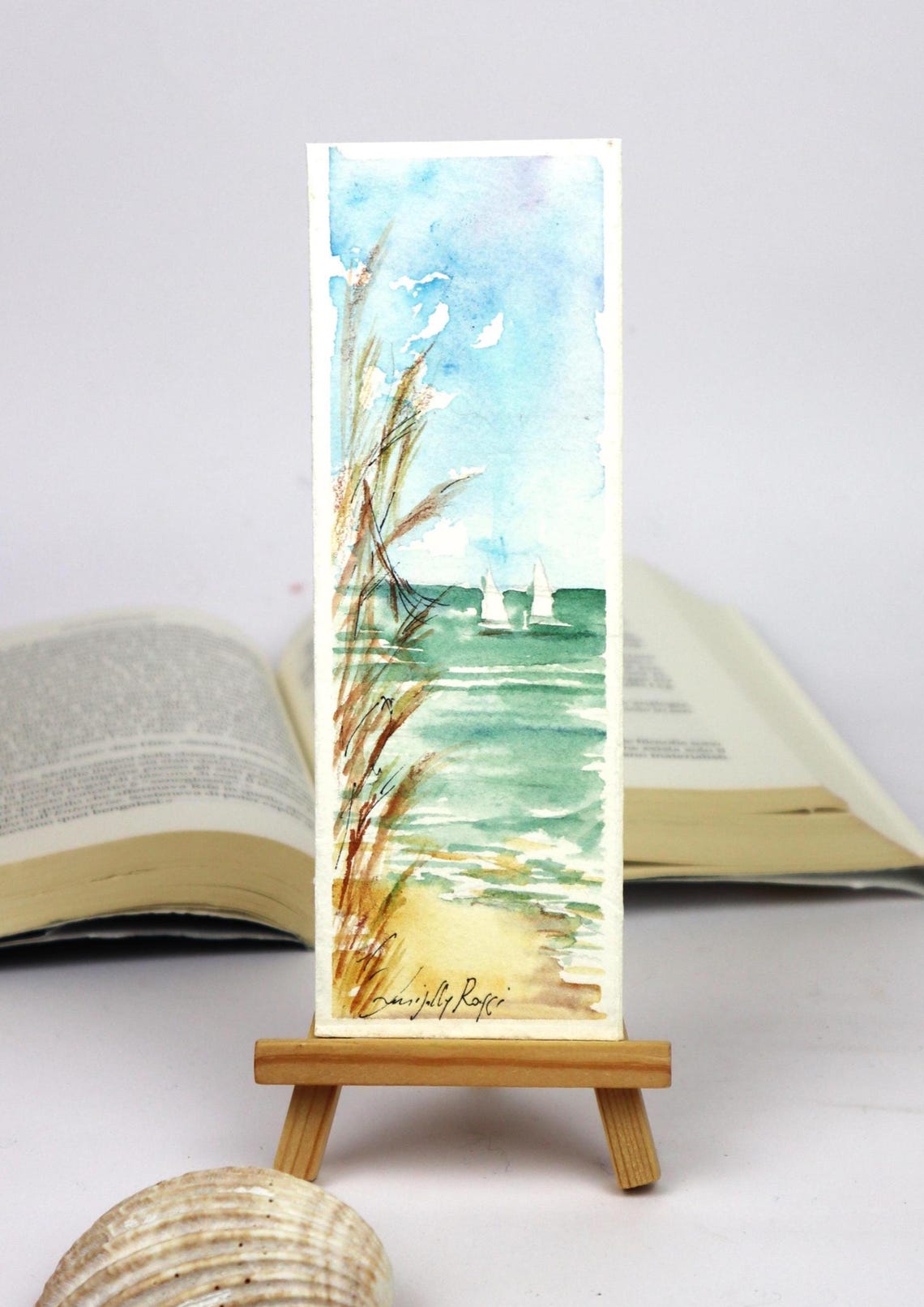 Original Watercolor With Navy - Sea Hand-painted Bookmark- Sea on ...