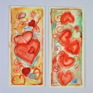 Two Bookmarks Hearts - Original Watercolor Bookmarks - Heart Hand ...