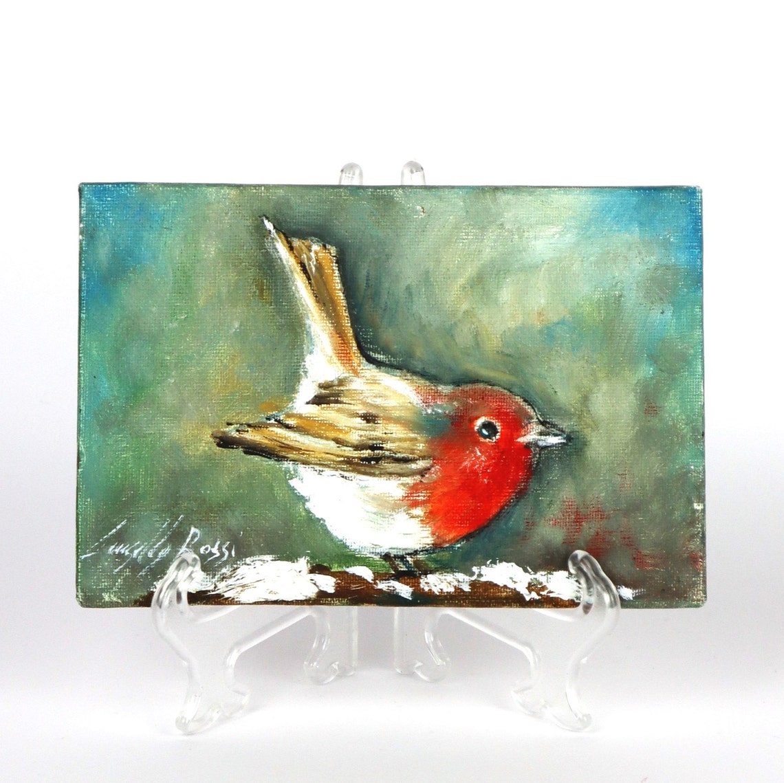 Original Oil Painting of Robin Bird Painting Birds Home Office ...