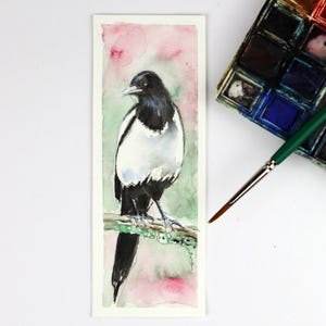 Magpie Thief Watercolor Bookmark - Birds Painting on Bookmark - Gift ...