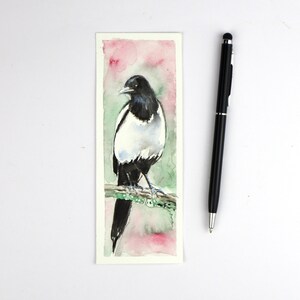Magpie Thief Watercolor Bookmark - Birds Painting on Bookmark - Gift ...