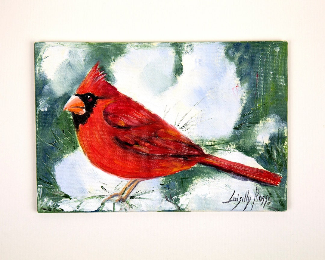 Red Cardinal Bird Painting - Red Bird Original Oil Painting - Fine Art Original Oil Paintings ...