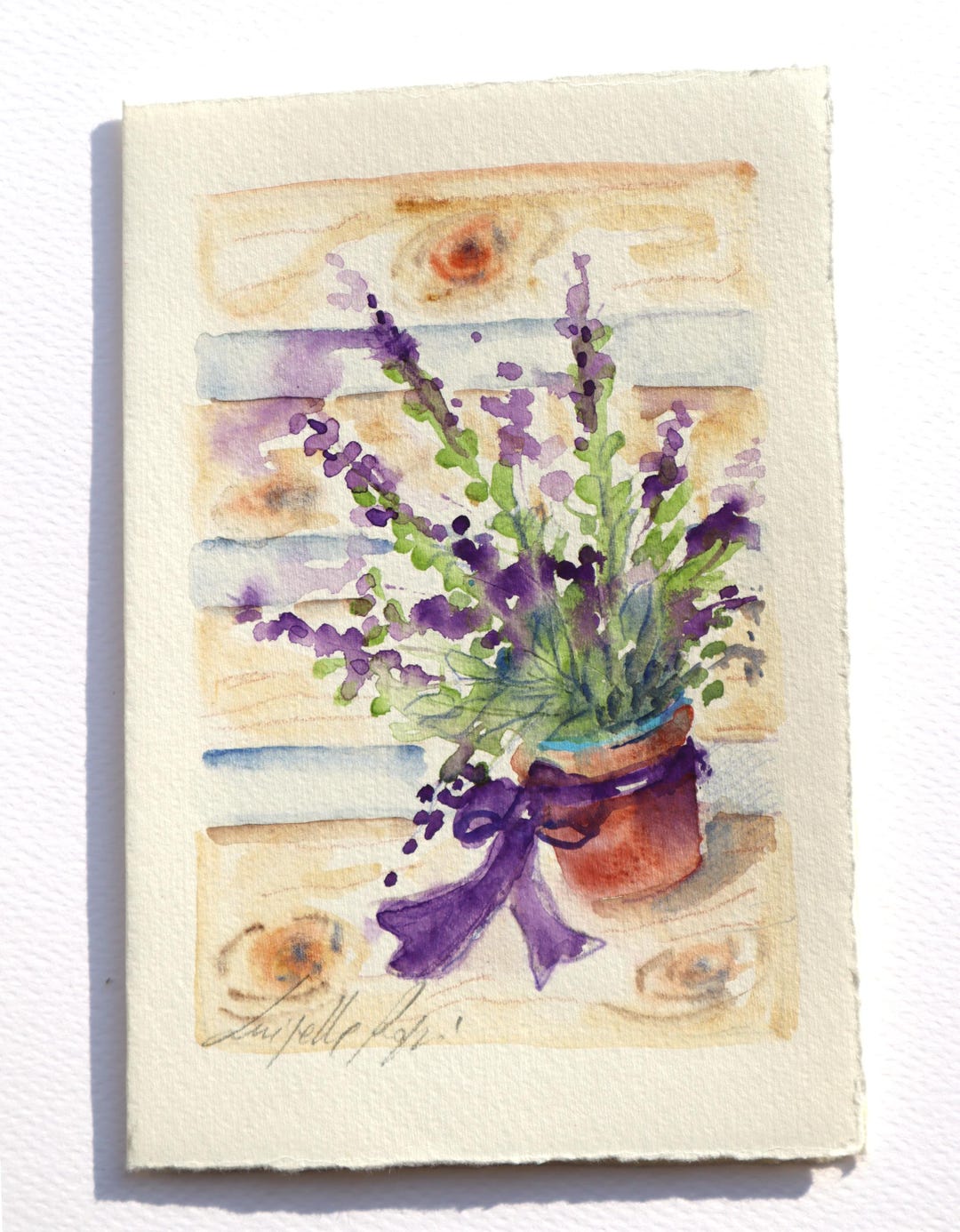 Lavender Flowers Original Watercolor - Watercolor Greeting Card ...