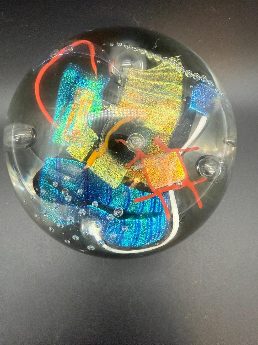 LARGE Dichroic Paperweight Signed Carlson 07 164 Controlled Bubbles ...