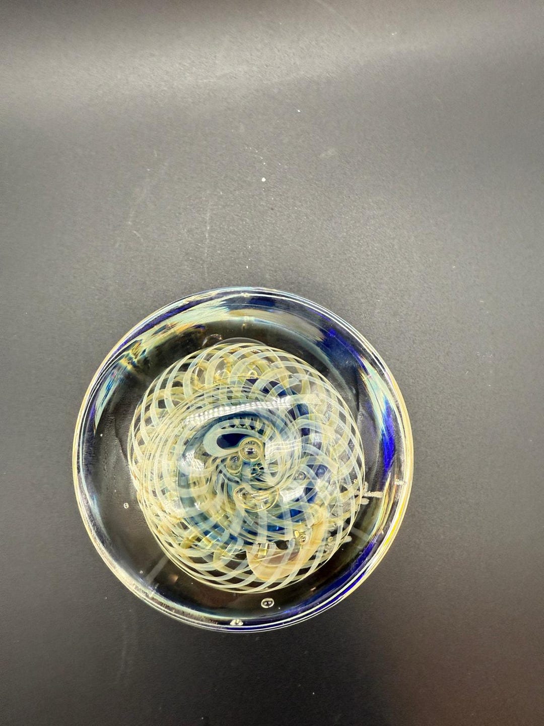 Artist Signed Paperweight Blue and Yellow Swirls (unable to Tell ...