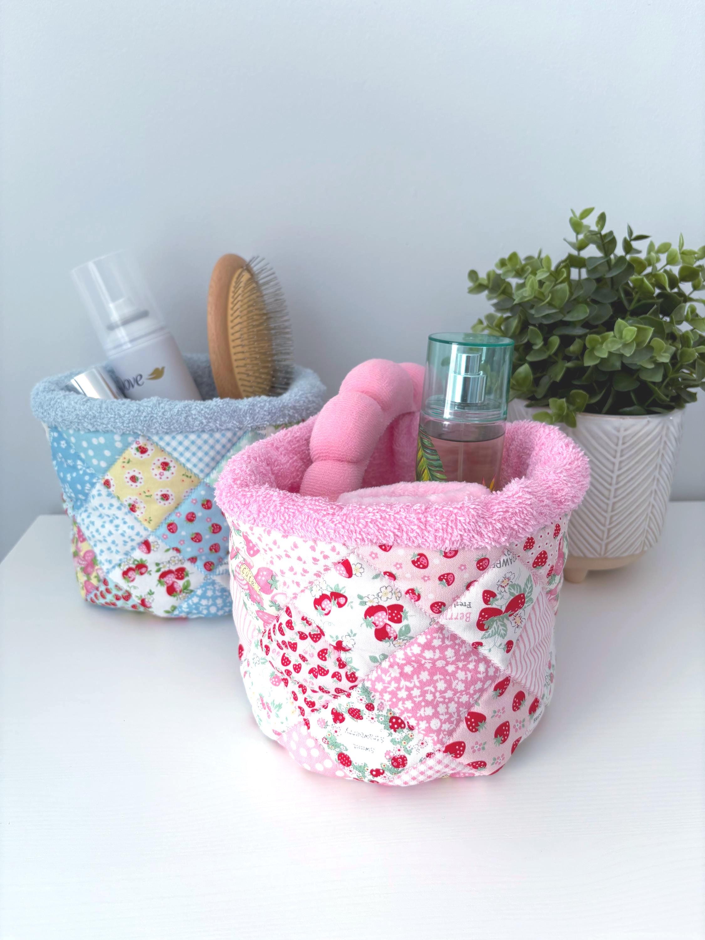 Strawberry Patchwork Quilted Makeup Organizer – Handmade Cotton Vanity ...
