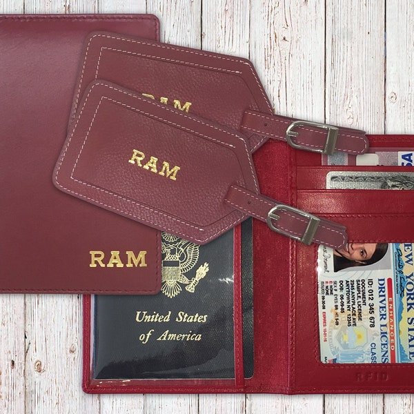 Leather Monogram Passport Holder - Etsy