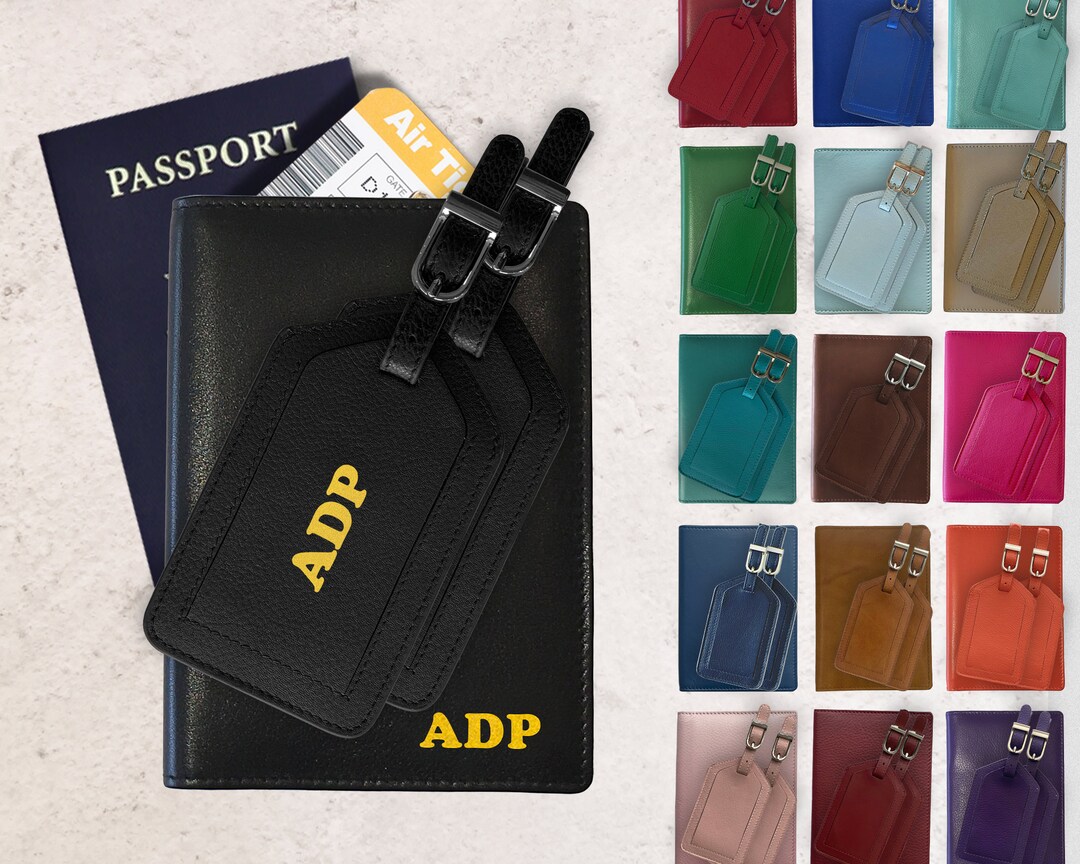 Personalized Leather Passport Wallet & 2 Luggage Tag Set: Monogrammed ...