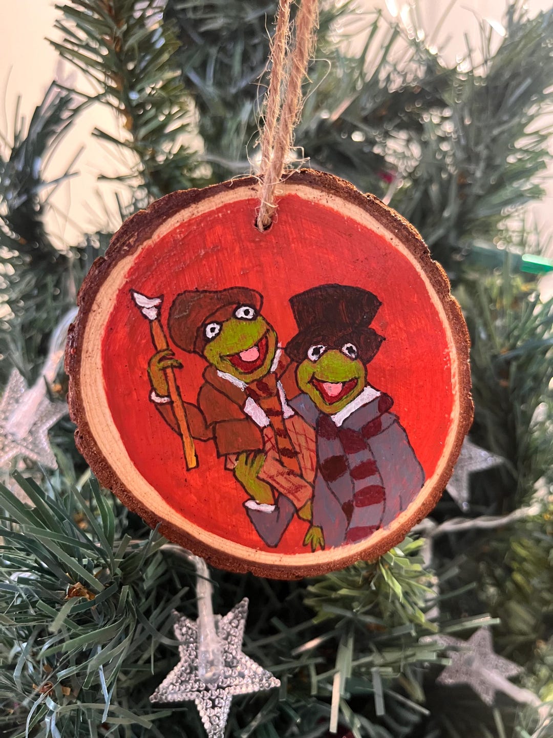 Muppet Christmas Carol Kermit and Robin Wood Slice Christmas Ornament ...