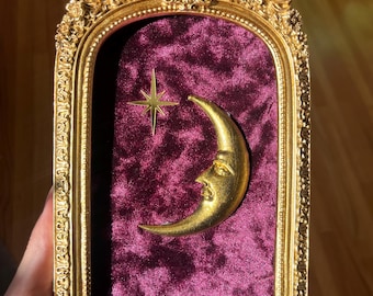 Whimsigoth Celestial Crescent Moon Frame Wall Hanging, Man in the Moon ...